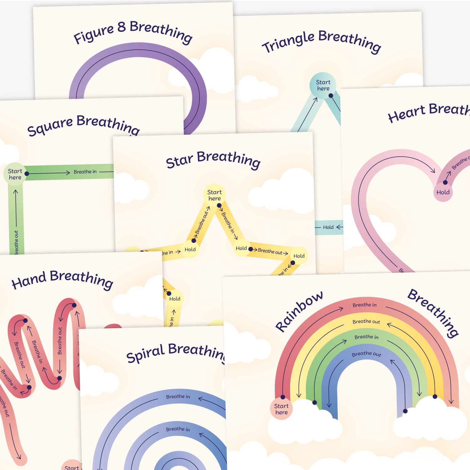 8 Finger Tracing Breathing Cards | A5 | Manage Anxiety
