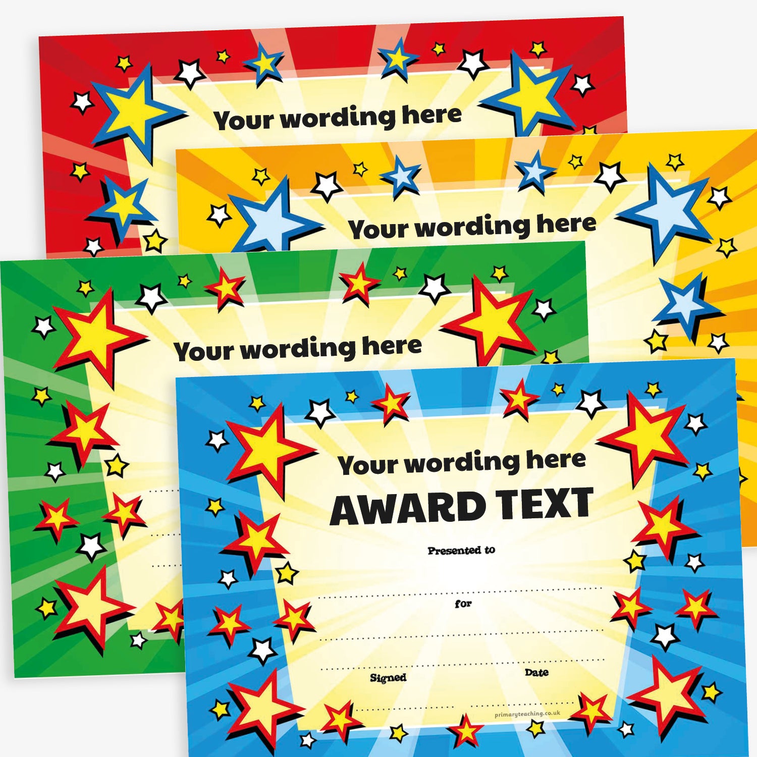 Star Burst Award Certificates | Personalised | Colour Choice