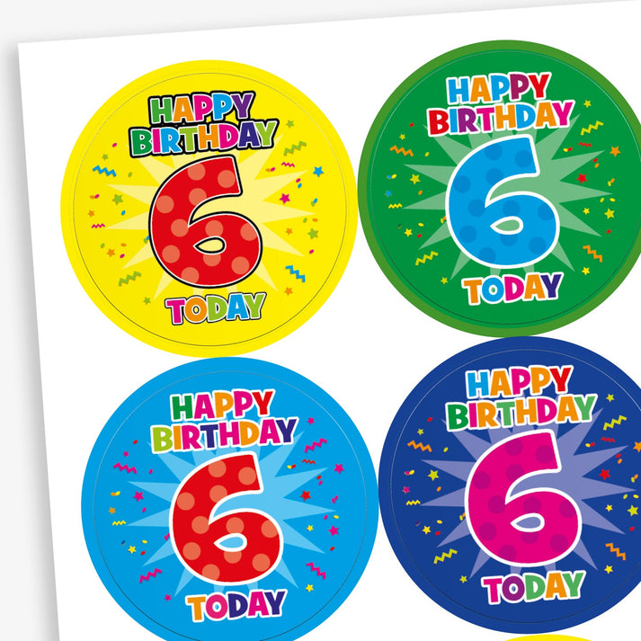Happy Birthday 6 Today Stickers | 35 Stickers | 37mm