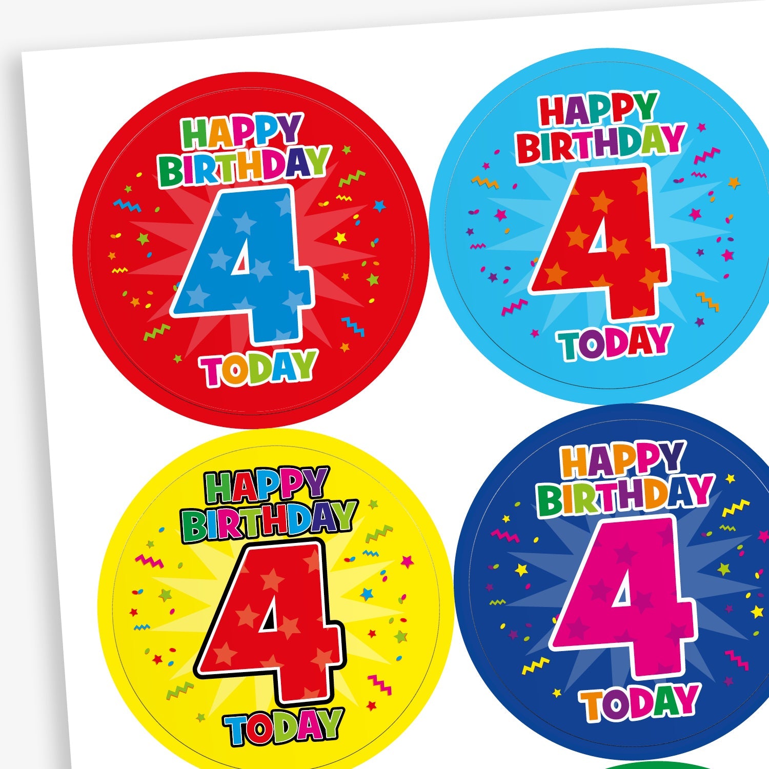 Fourth Birthday Stickers | Happy Birthday 4 Today | 37mm