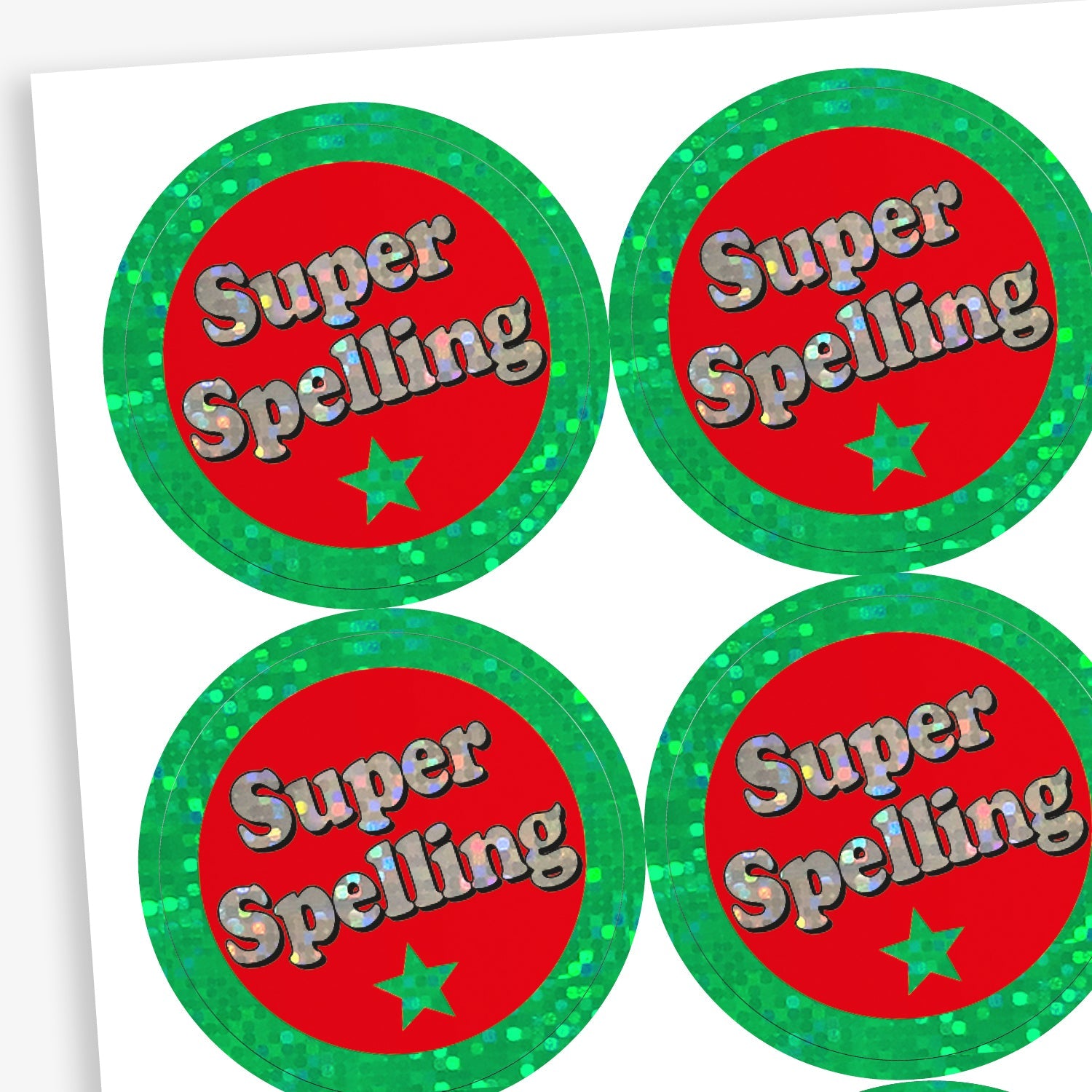Holographic Super Spelling Stickers | 37mm | 35 Stickers