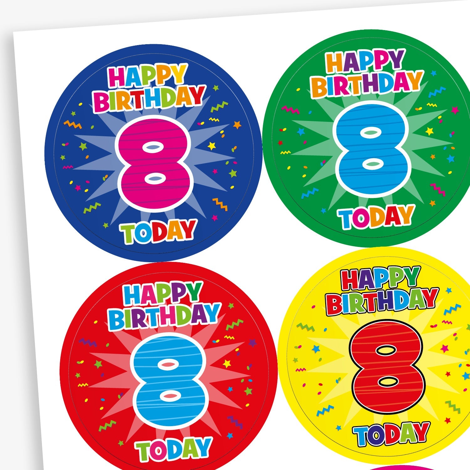 Eighth Birthday Stickers | Happy Birthday 8 Today | 37mm
