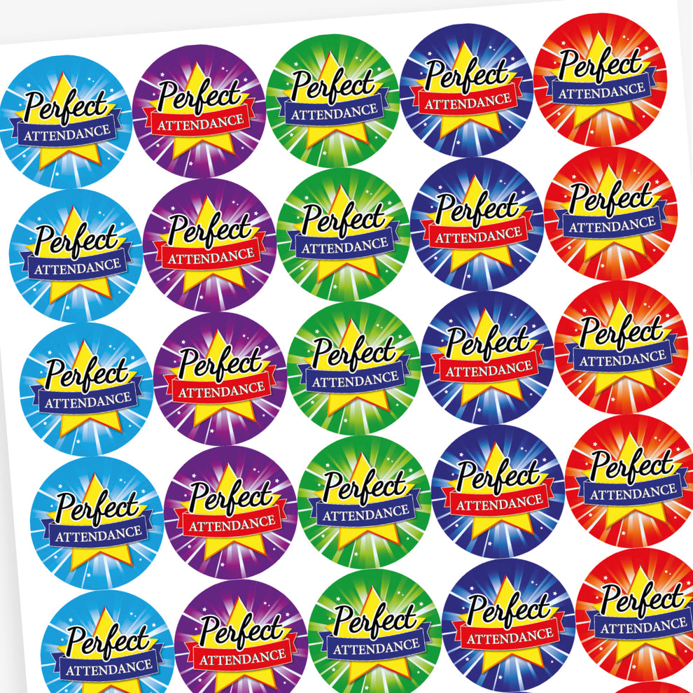 Perfect Attendance Stickers | 35 Stickers | 37mm | Reward