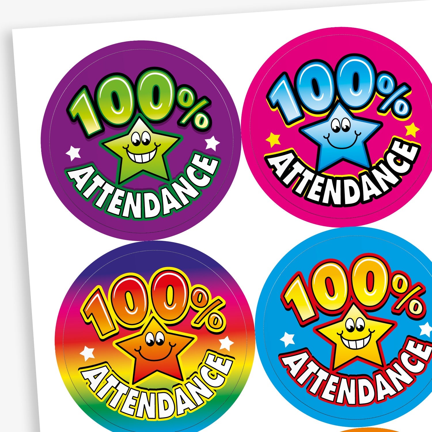 100% Attendance Stickers | Star | 37mm | 35 Stickers