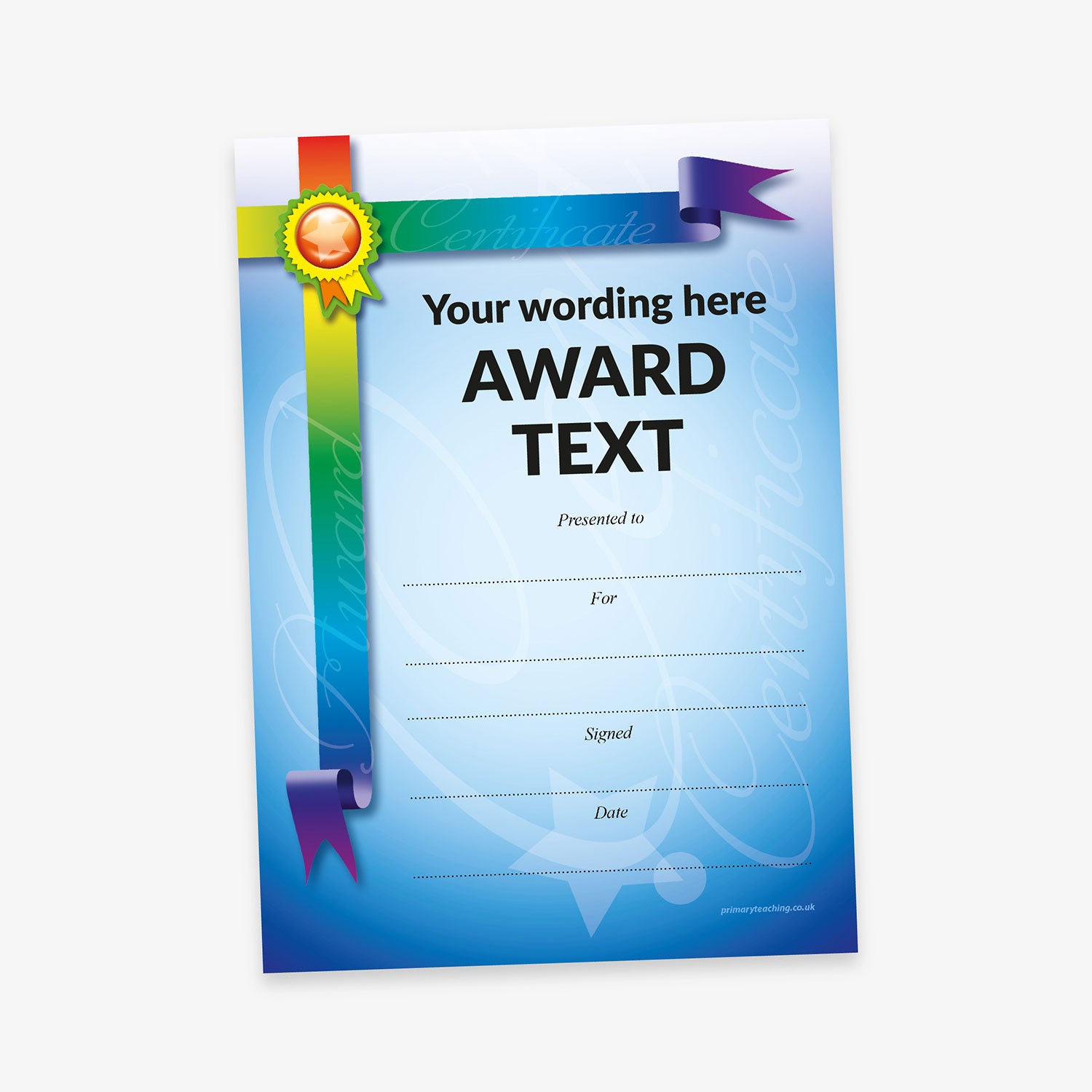 Personalised Rainbow Ribbon Certificate | A5 | Rewards