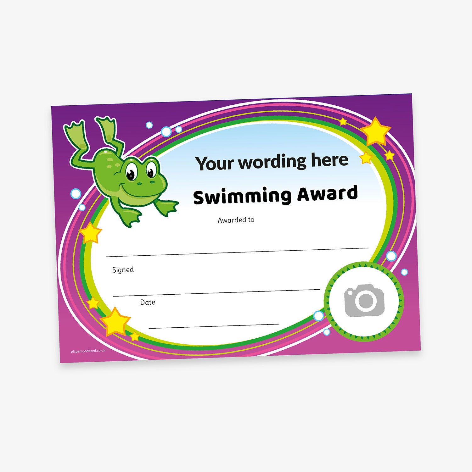 Personalised Swimming Certificate | Frog Design | A5