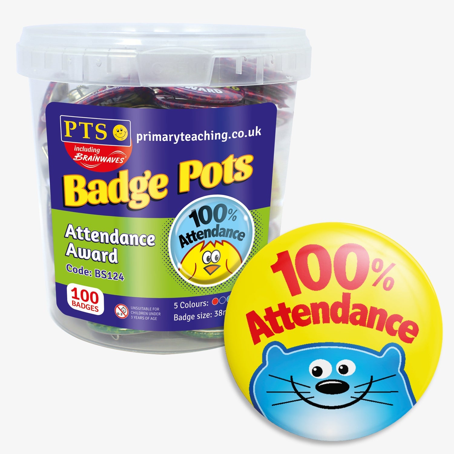 100% Attendance Badge Pot | Animal | 100 | 38mm | Rewards