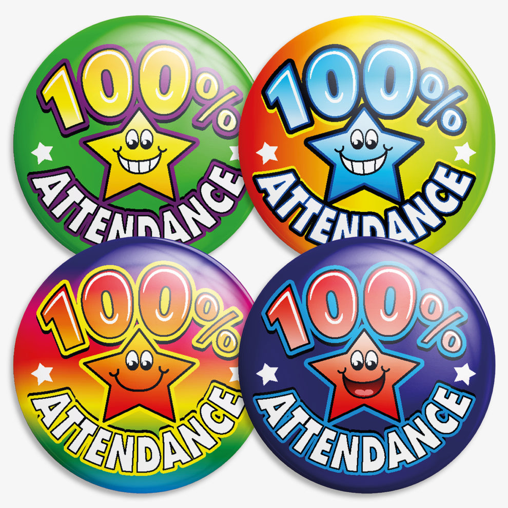 100% Attendance Badges| 38mm | Star Design | Rewards