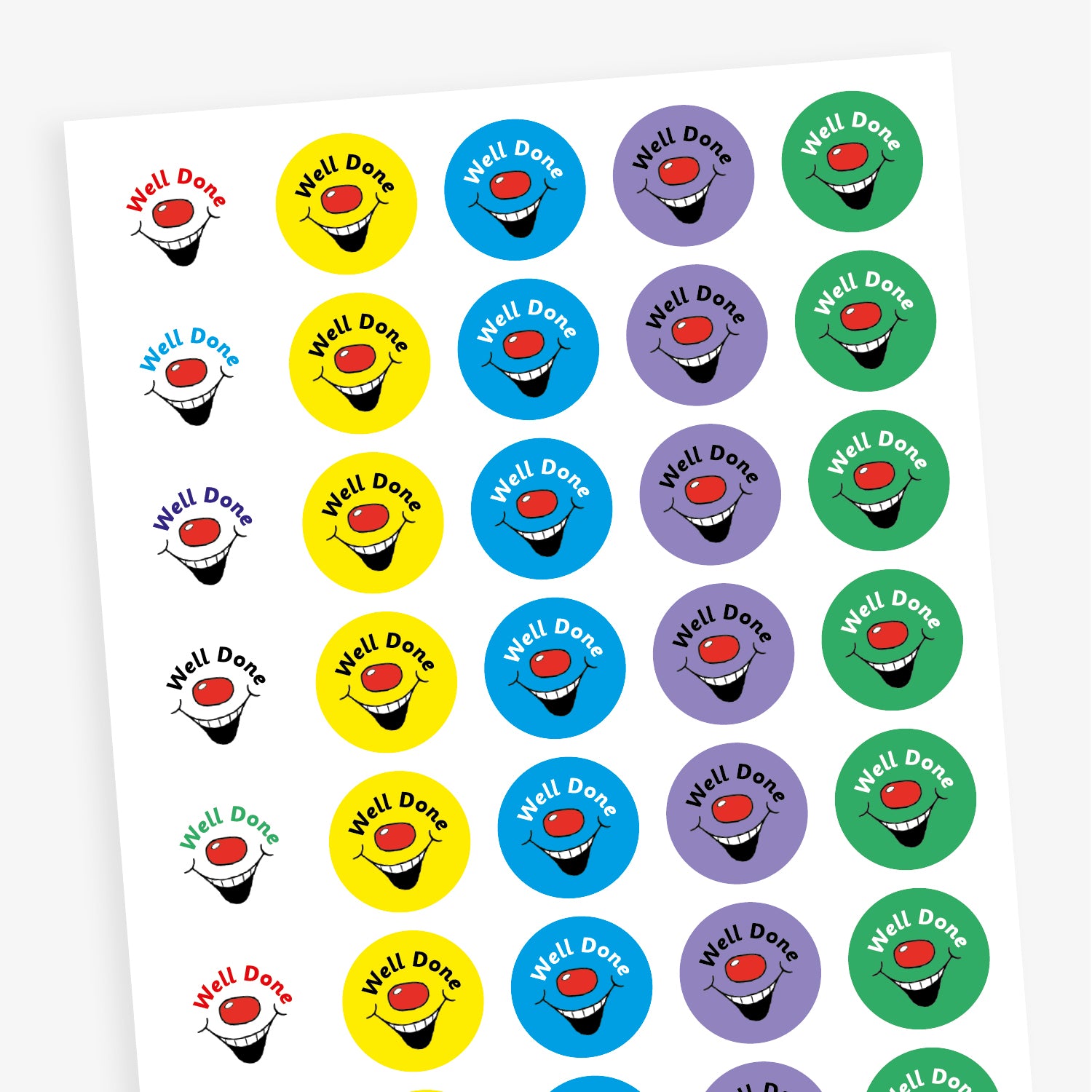 Smiley Stickers | Well Done | x35 | 20mm | Pupil Rewards