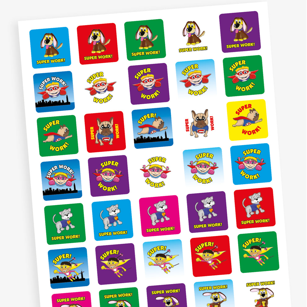Superhero Stickers | Super Work | 20mm | Pupil Reward