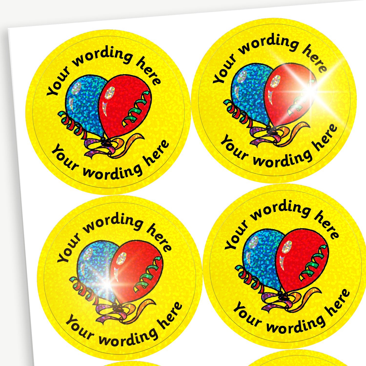 Personalised Holographic Birthday Balloons Stickers | 37mm