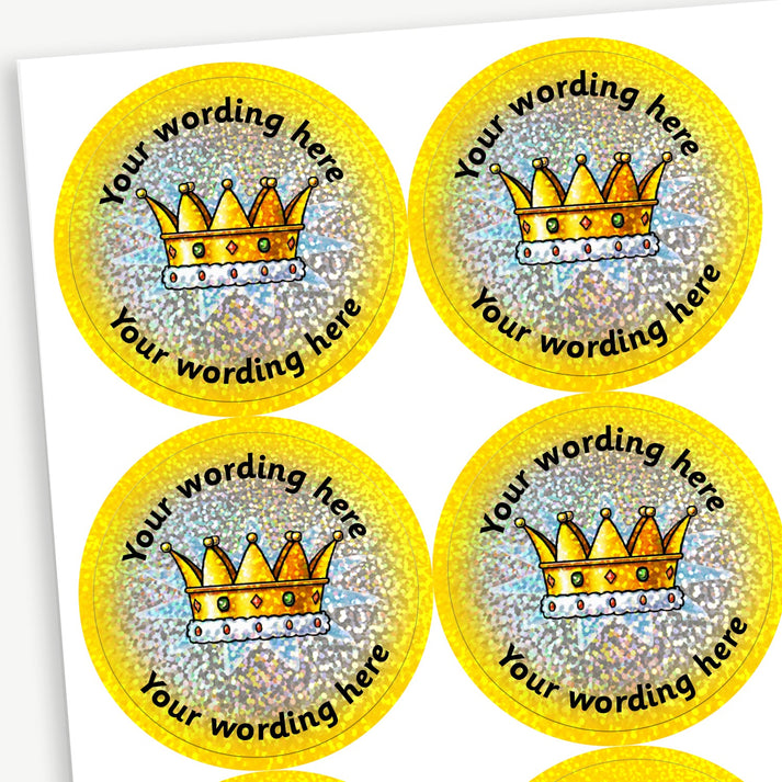 Personalised Holographic Gold Crown Stickers | 37mm | x 35