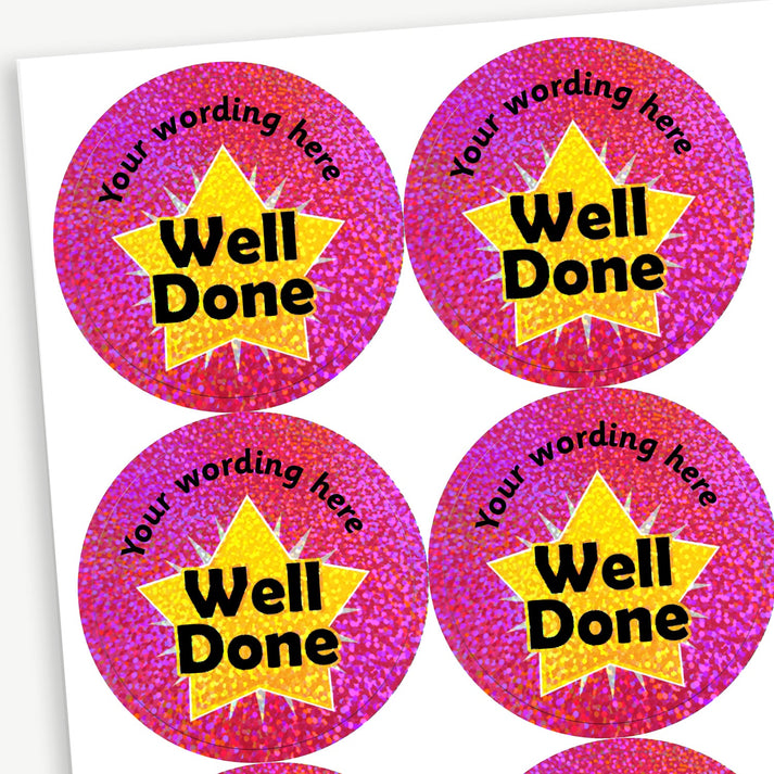 Personalised Holographic Well Done Star Stickers | 37mm