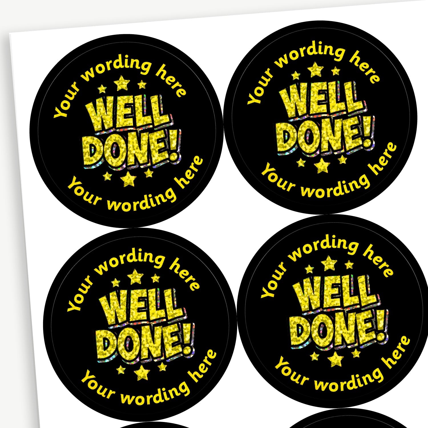 Personalised Holographic Well Done Stars Stickers | 37mm