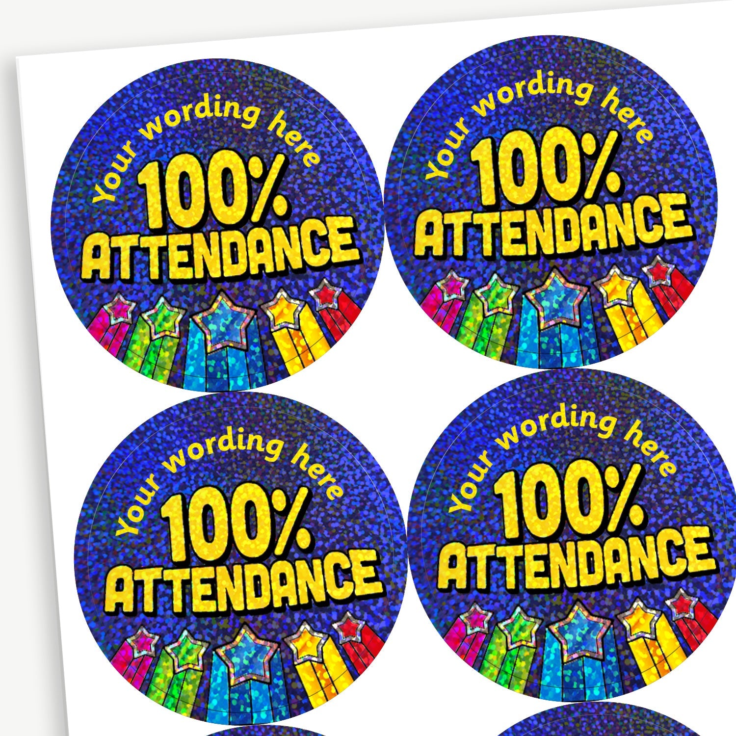 35 Holographic 100% Attendance Personalised Stickers