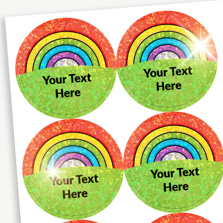 Personalised Holographic Rainbow Stickers | Sparkly | 37mm