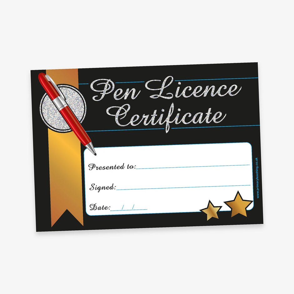 School Pen Licence | Reward Certificates and Cards