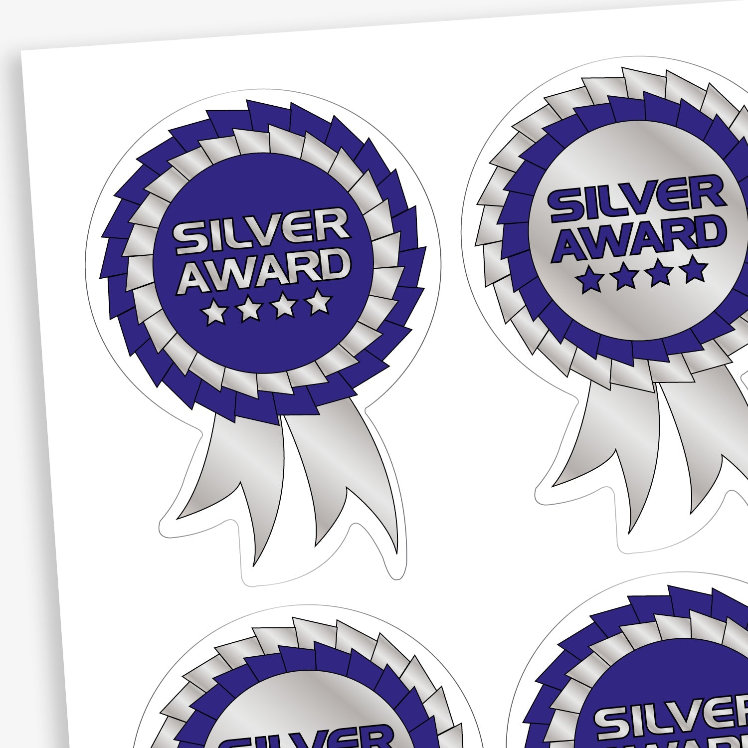 Metallic Silver Rosettes | 25 Stickers | 54mm x 37mm