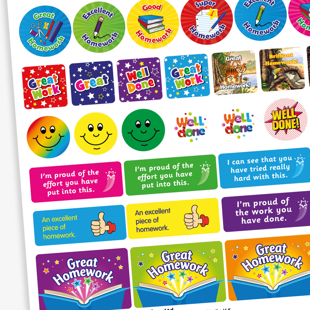 Homework Stickers in Various Shapes & Sizes | 55 Stickers