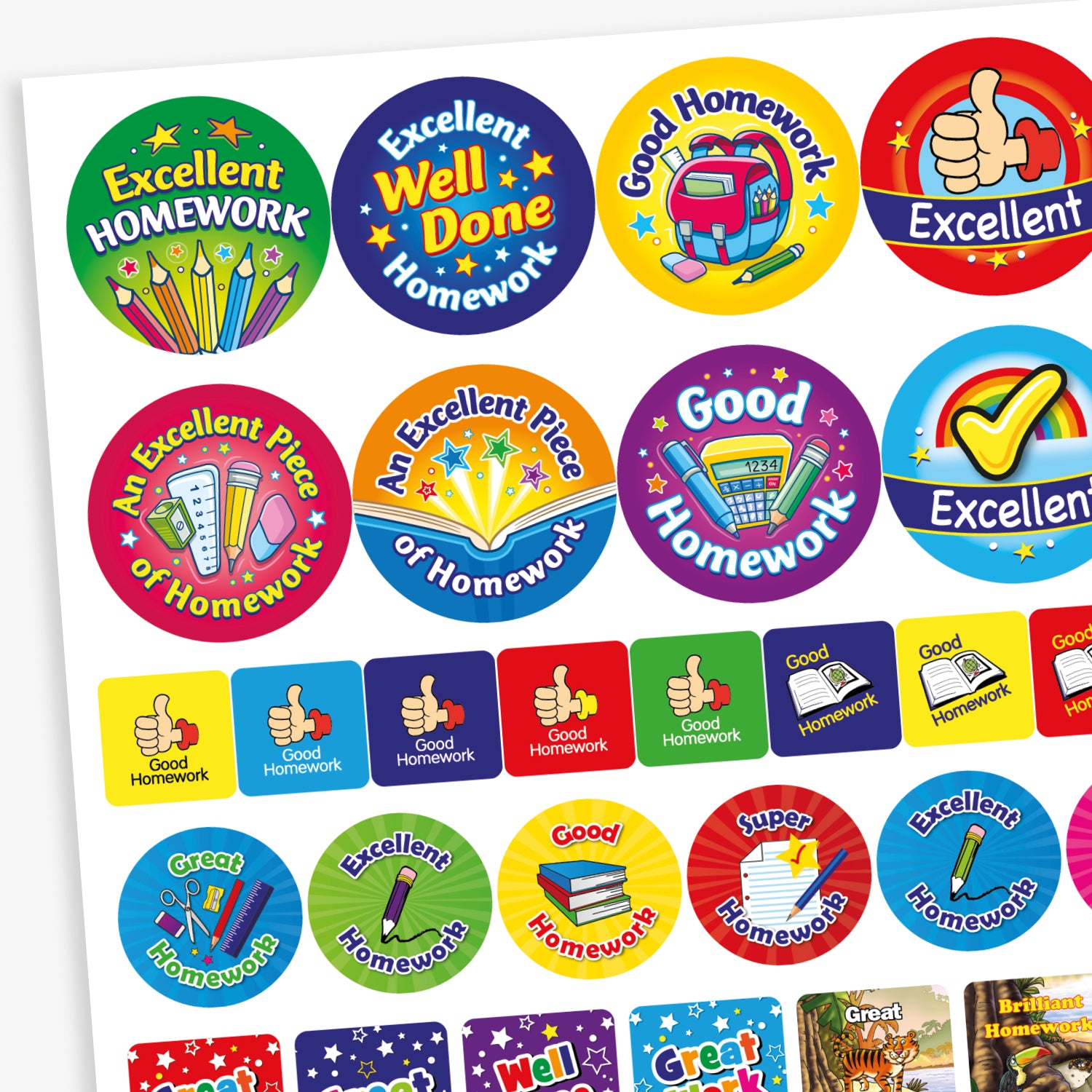 Homework Stickers in Various Shapes & Sizes | 55 Stickers