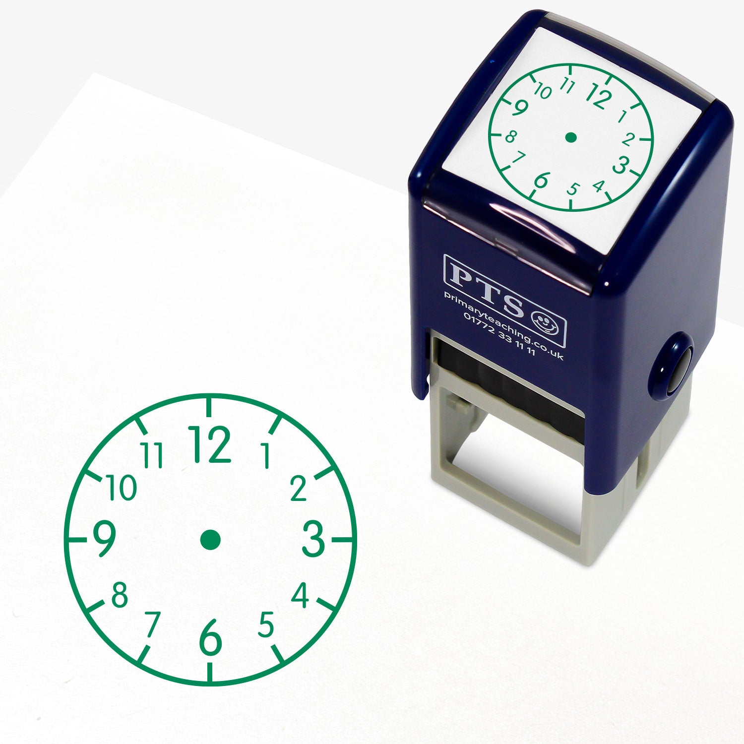 Clock Stamper | Green | 25mm | Pre-Inked | Teacher Stamp