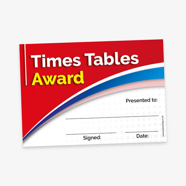 Times Tables Award Certificates | 20 Certificates | A5