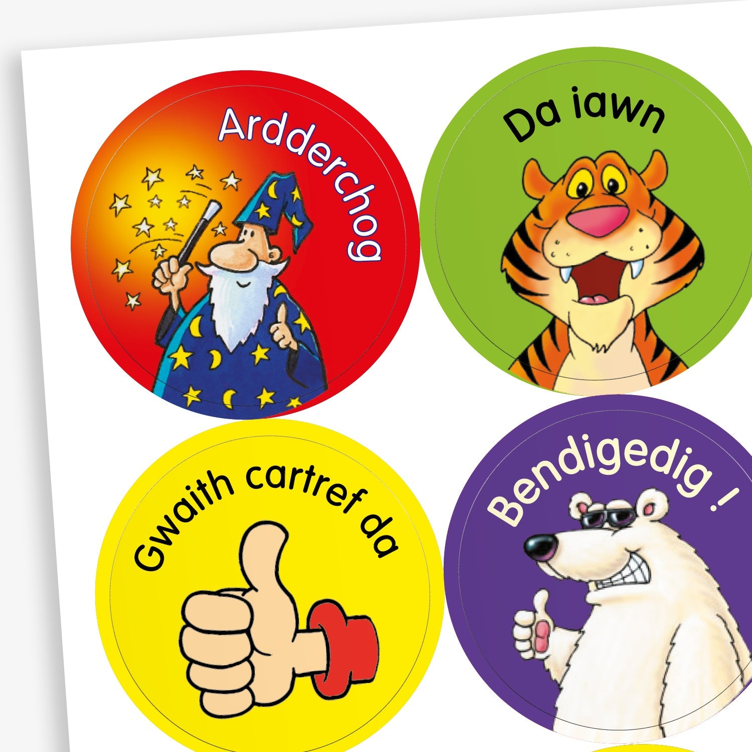 Welsh Phrase Stickers - Characters | 35 Stickers | 37mm