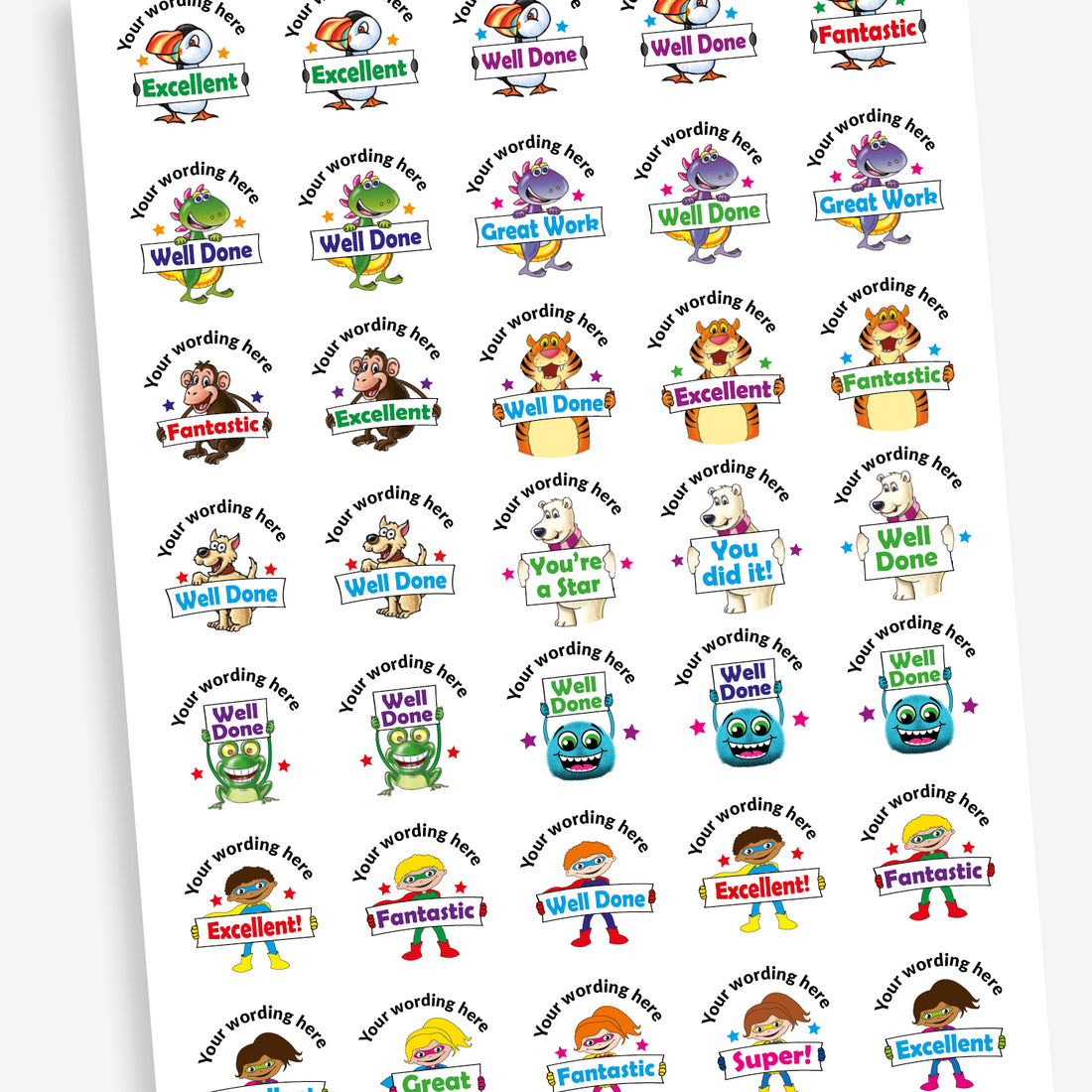 35 Personalised Bubblegum Scented Character Stickers - 37mm