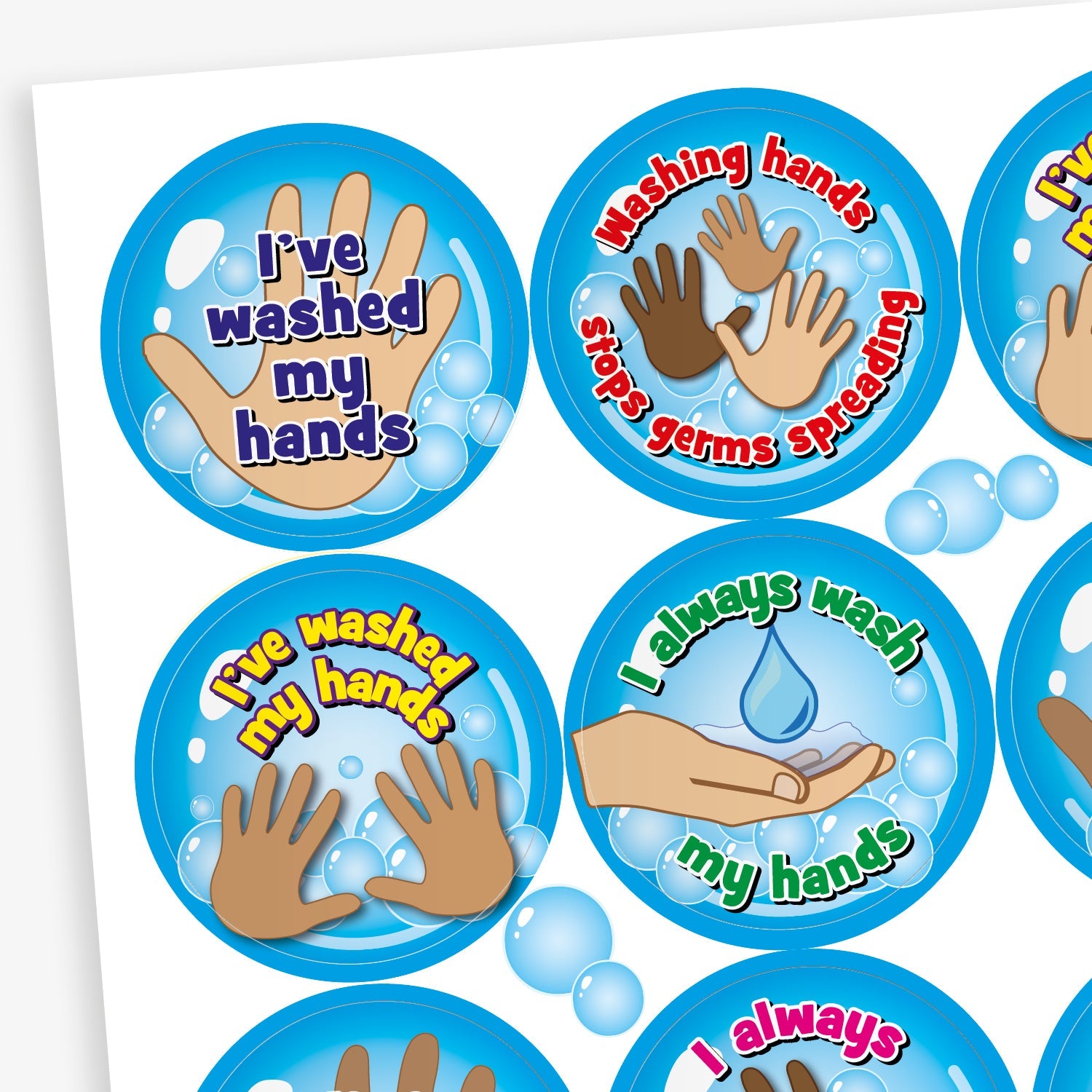 Hand Washing Stickers | Value Pack | 100 Stickers | 32mm