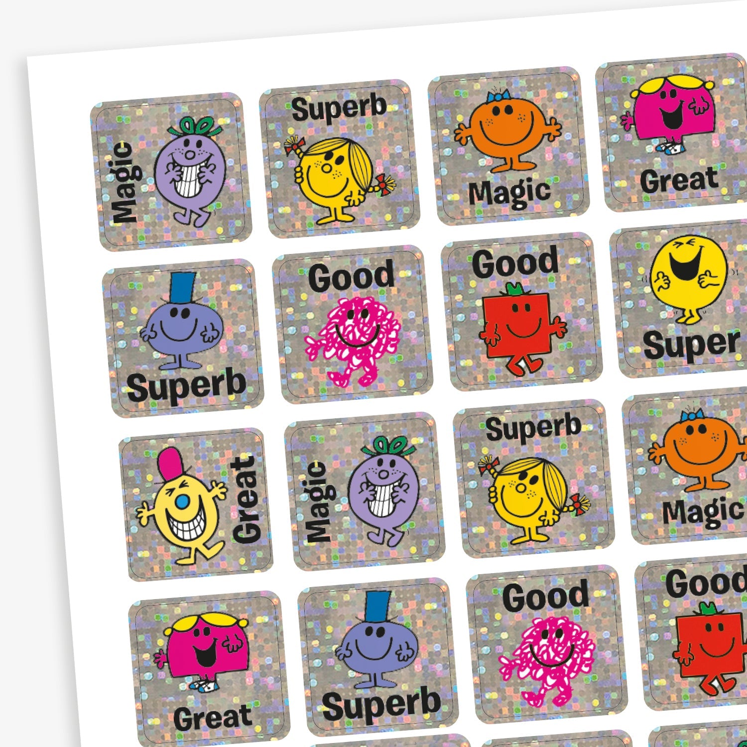 Holographic | Mr Men & Little Miss | 140 Stickers | 16mm