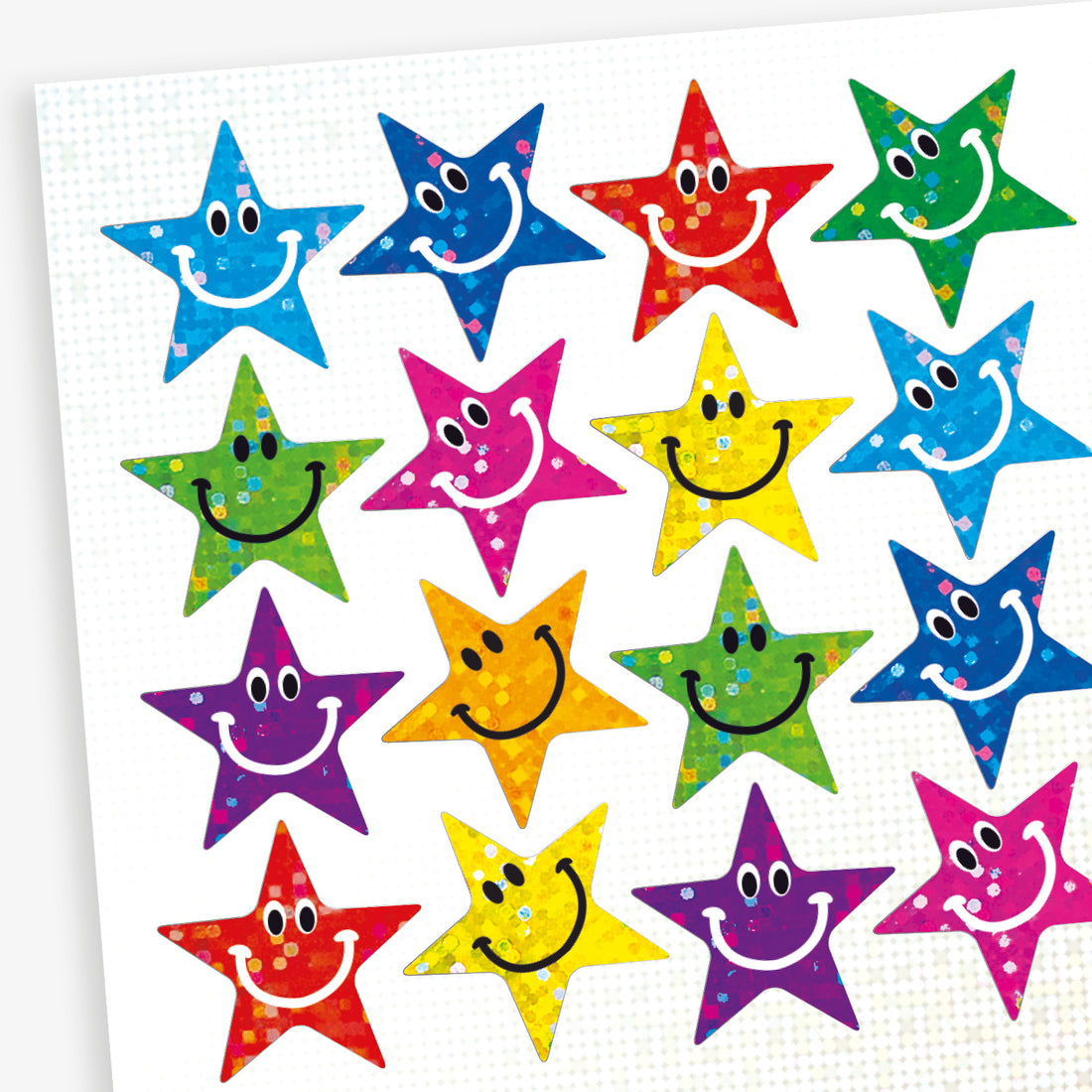 Holographic Smiley Star Stickers | 20mm | Choose a Pack Size