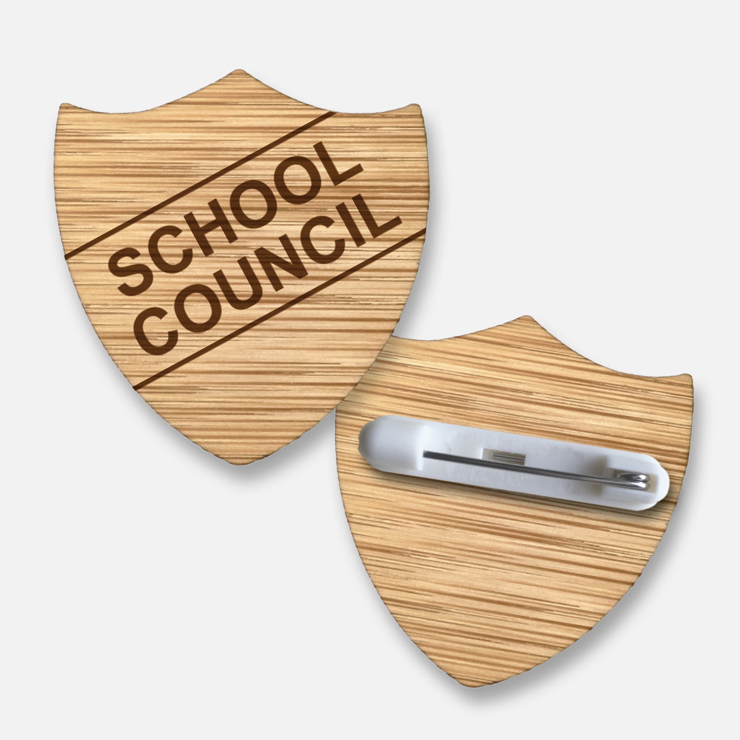 School Council Shield Badge | Bamboo | Natural | Blue Print