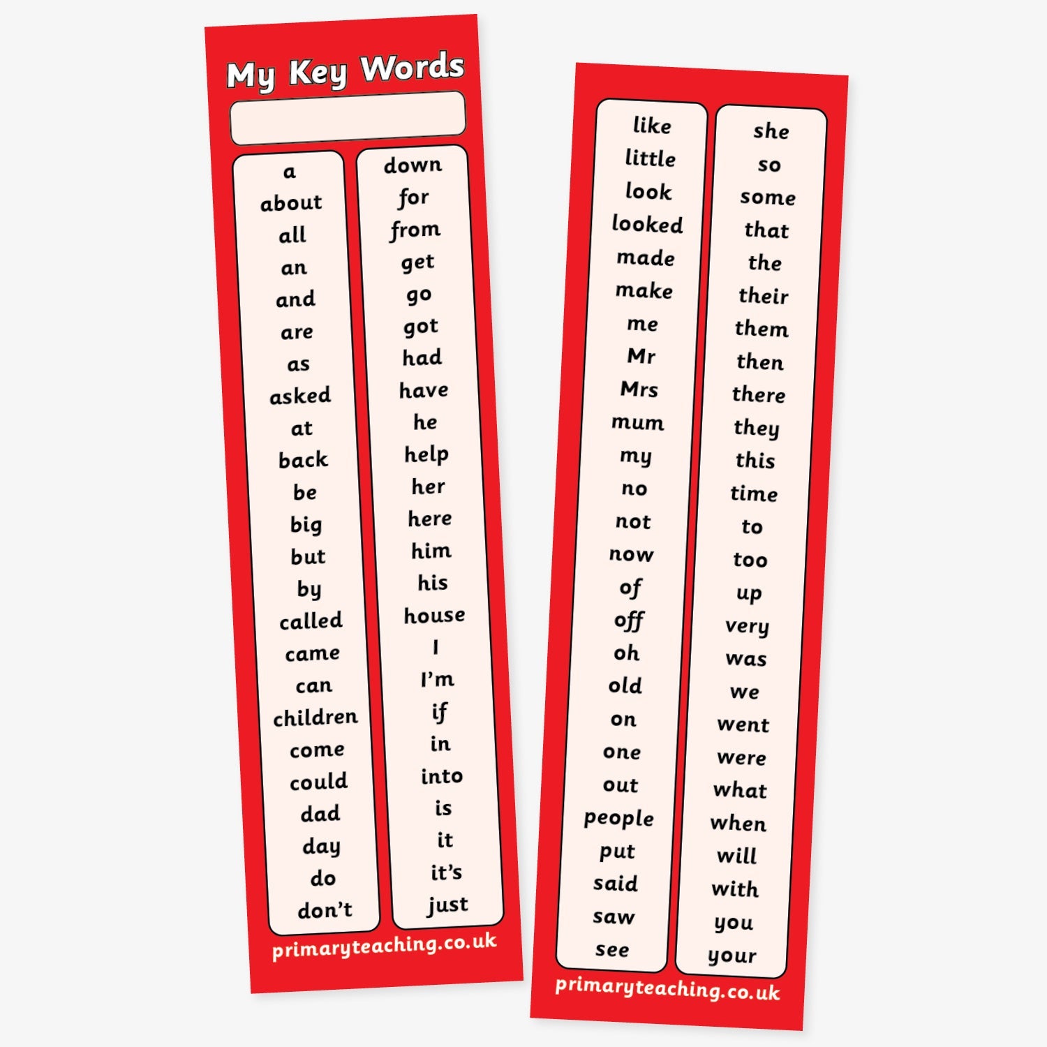 Key Words Bookmark | Double Sided | x 30 | Pupil Reward