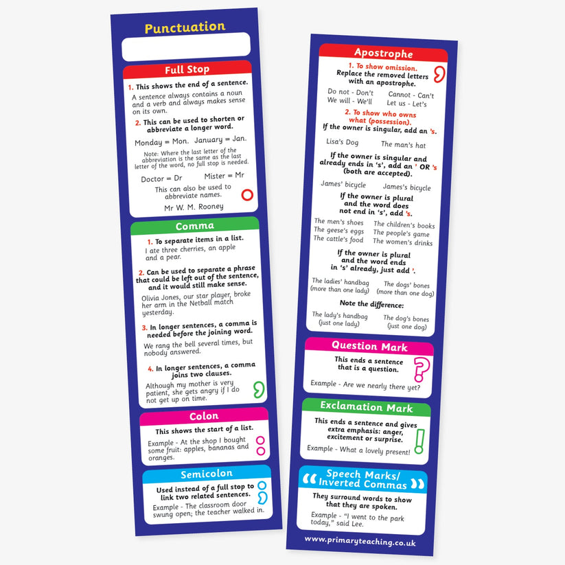 Punctuation Bookmarks | 30 bookmarks | 59mm x 210mm