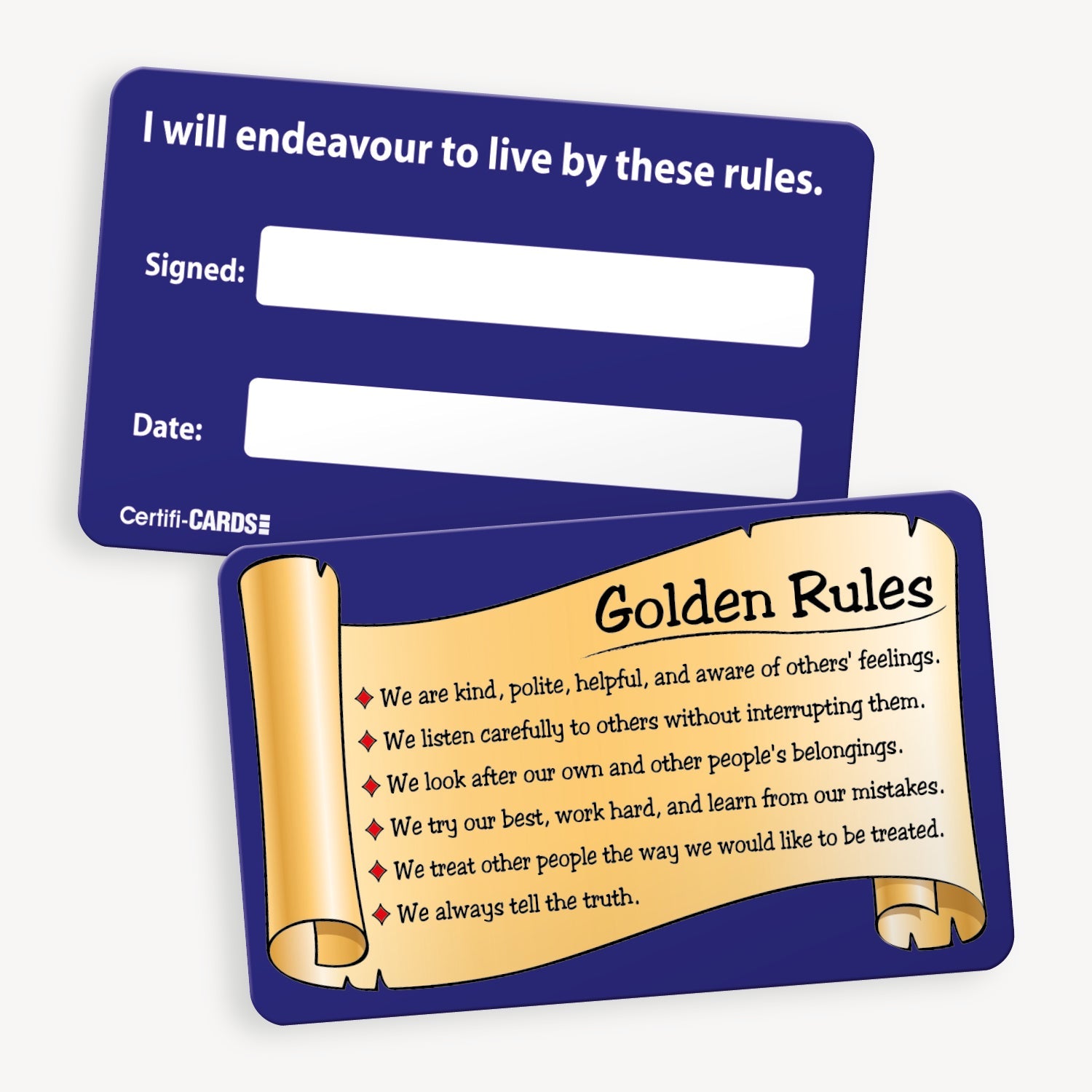 Golden Rules CertifiCARDs | Pupil Rules |10 CertifiCARDs