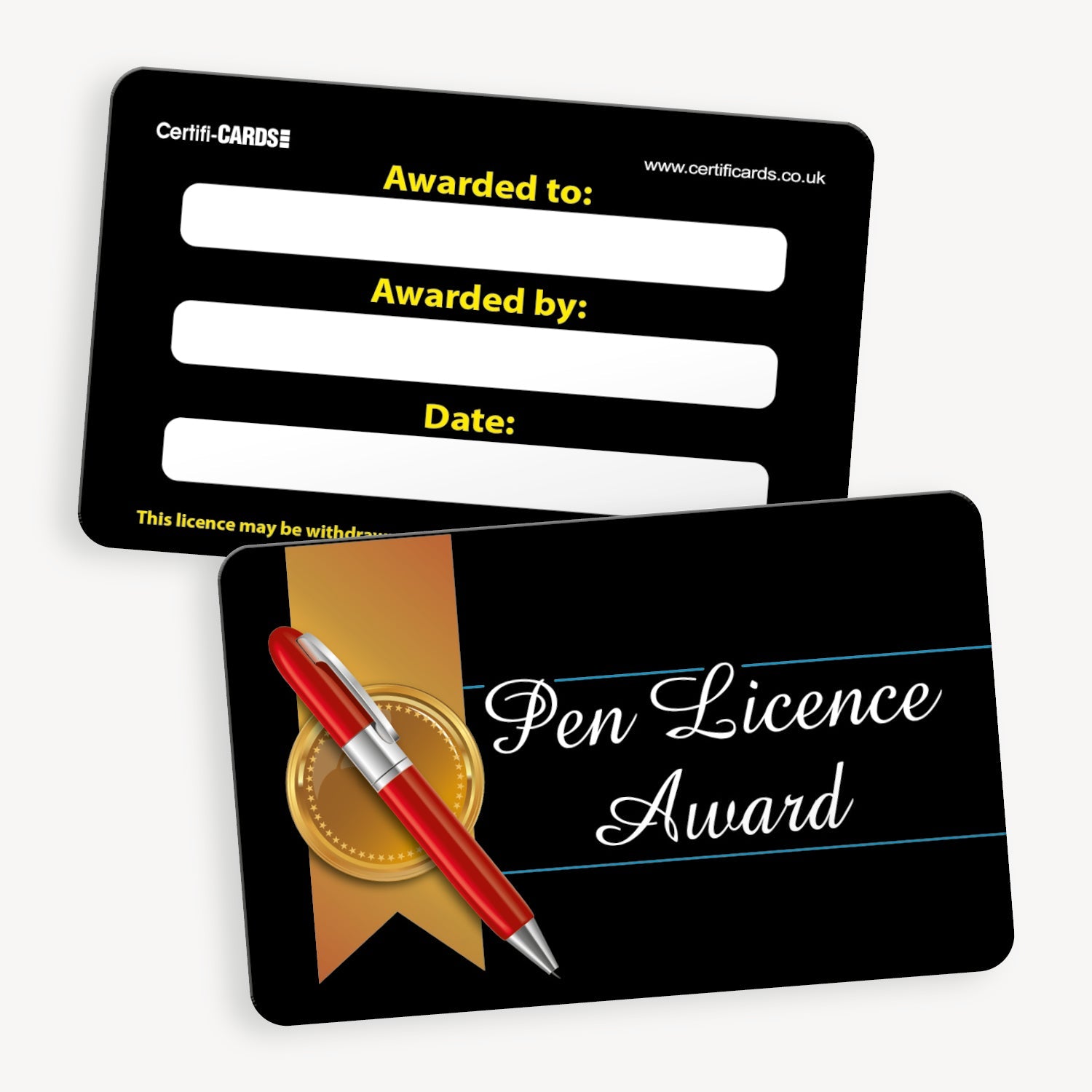 Pen Licence CertifiCARDs | Wallet Sized Cards | x 10