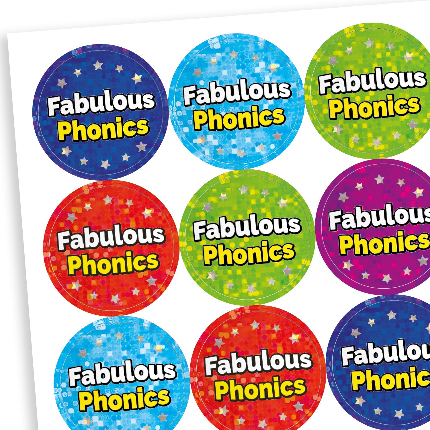 'Fabulous Phonics' Stickers | 25mm | Holographic | x 30