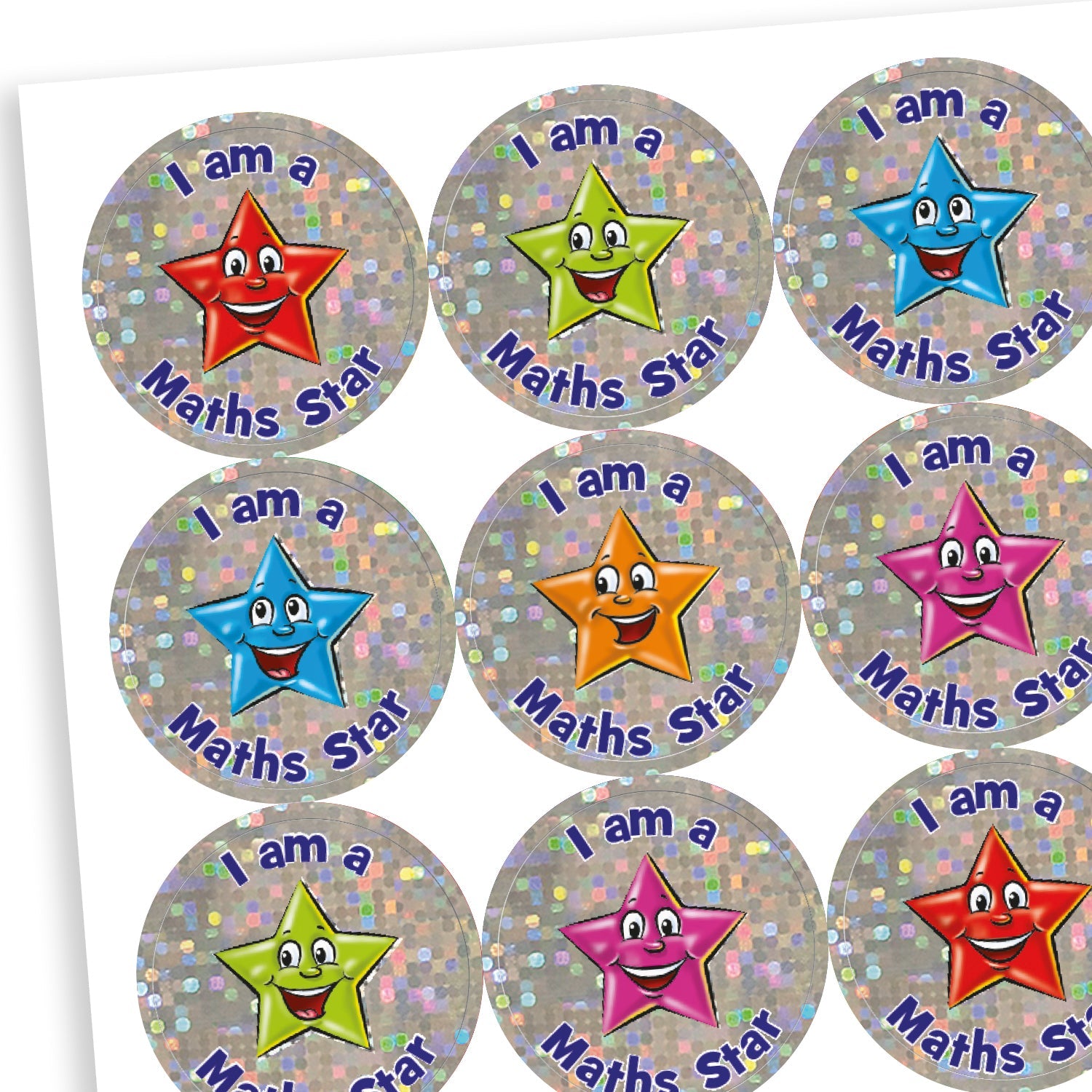 Holographic I am a Maths Star Stickers | x 30 | 25mm