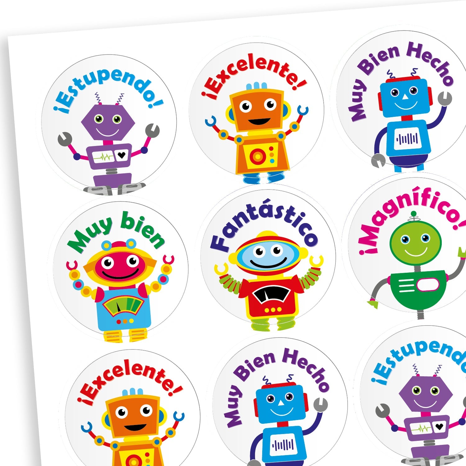 Spanish Robot Stickers | 30 Stickers | 25mm | Rewards