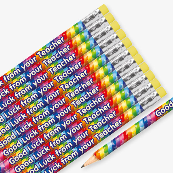 Good Luck From Your Teacher Pencils | Pack of 12 | Rainbow