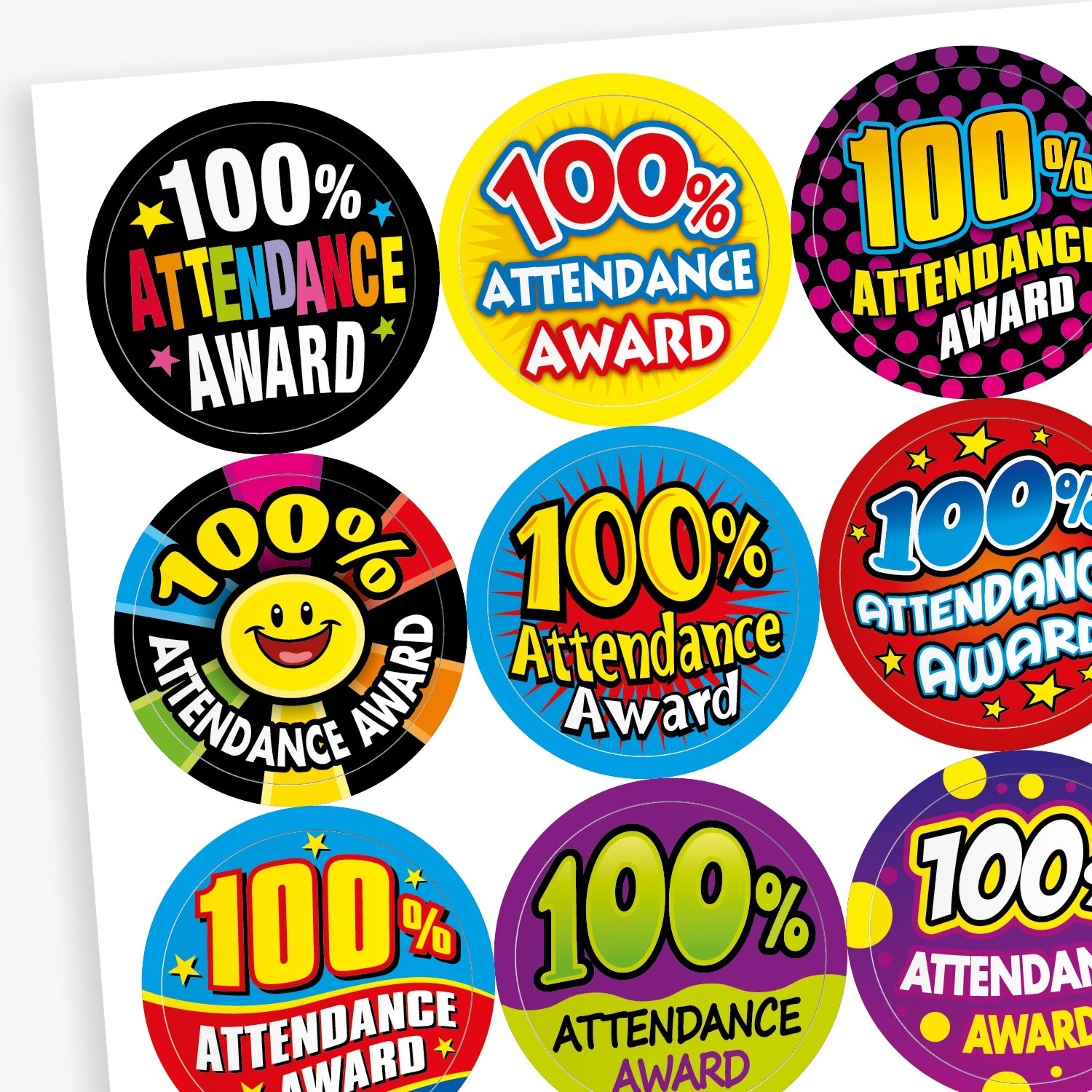 100% Attendance Stickers | 25mm | Choose Your Pack Size