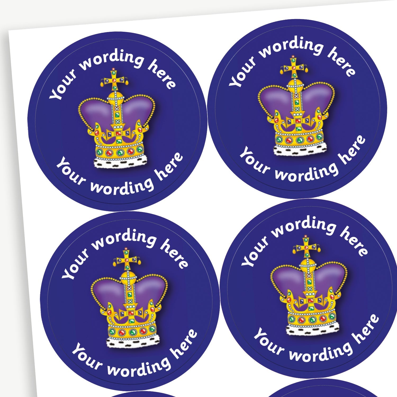 Personalised Crown Stickers | Blue | 35 per sheet | 37mm