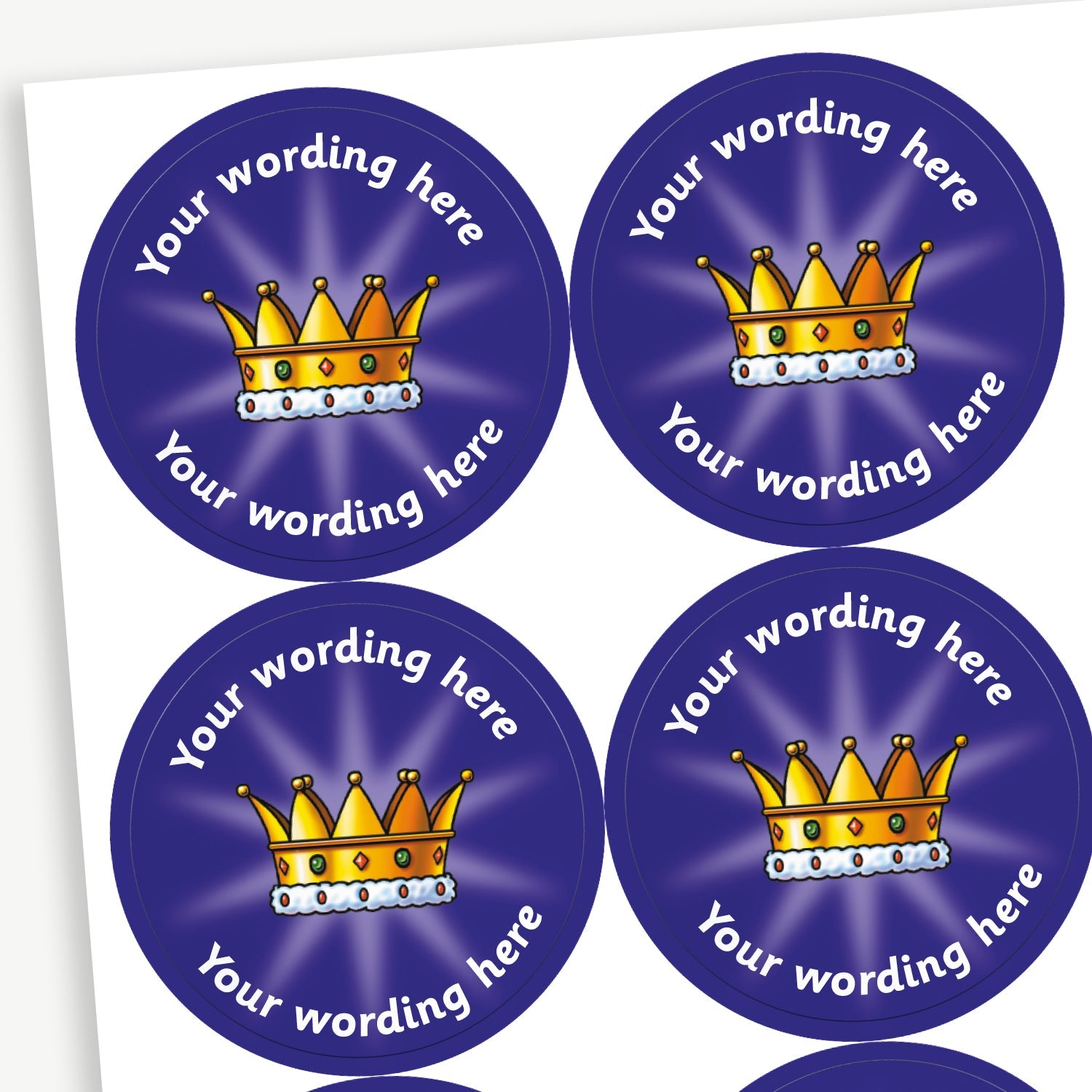 Personalised Crown Stickers | 35 per sheet | 37mm | Reward