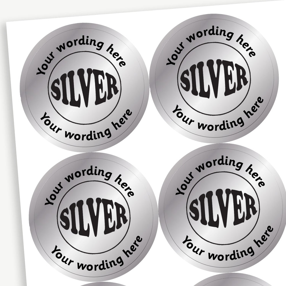 Personalised Silver Metallic Stickers | 35 per sheet | 37mm