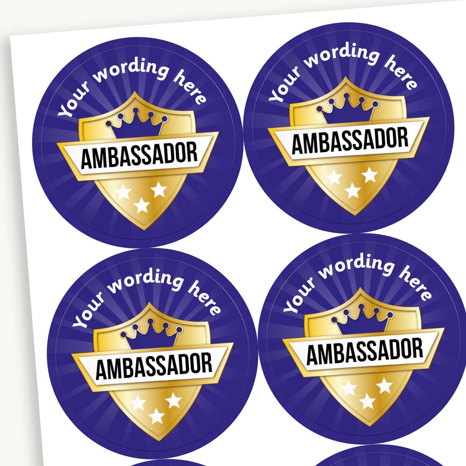 Personalised Ambassador Stickers | 35 per sheet | Shield