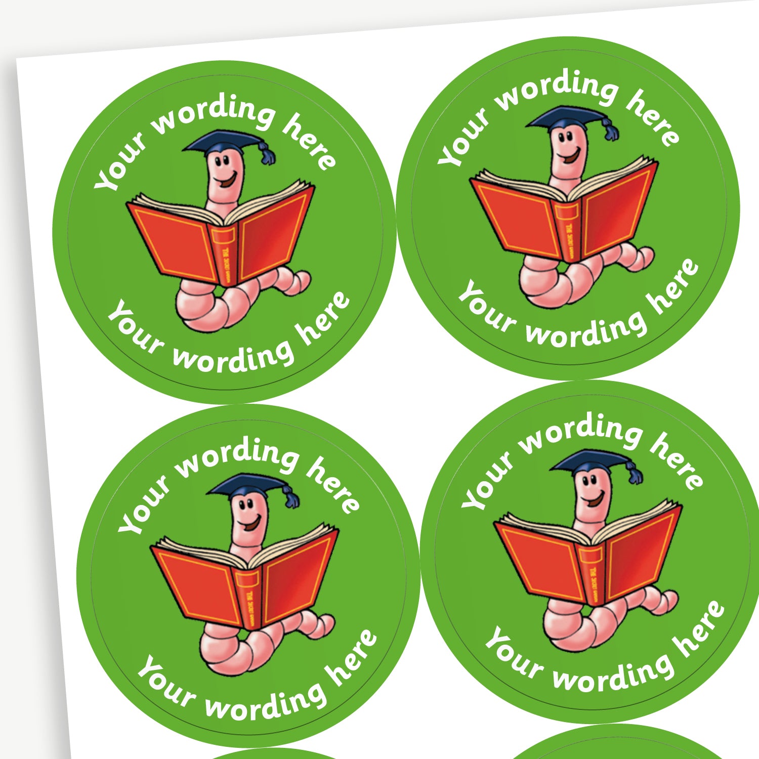 Personalised Bookworm Stickers | 35 per sheet | 37mm