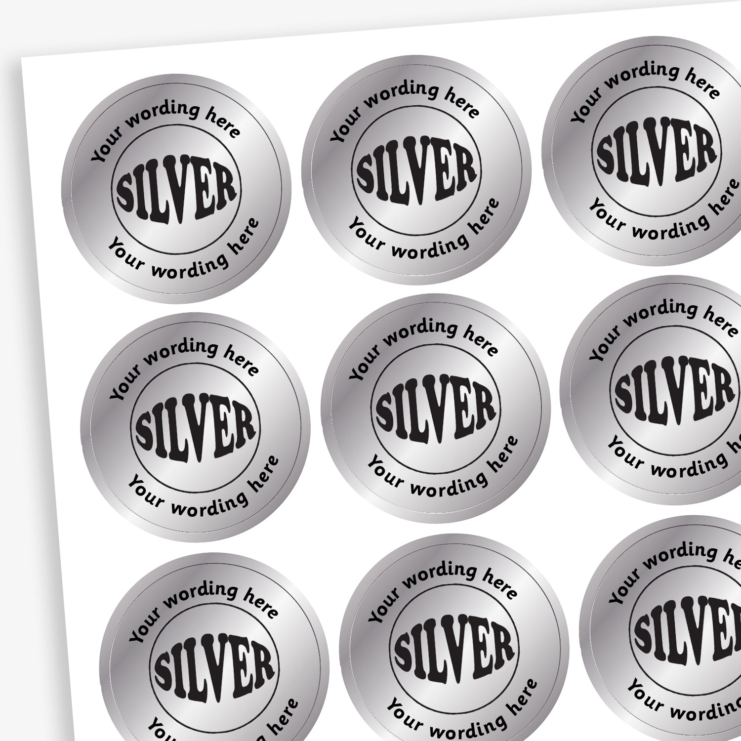 Personalised Silver Metallic Stickers | 70 per sheet | 25mm