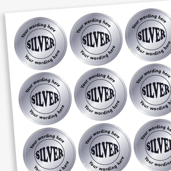 Personalised Silver Metallic Stickers | 70 per sheet | 25mm