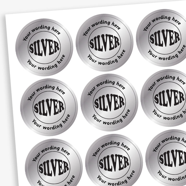 Personalised Silver Metallic Stickers | 70 per sheet | 25mm