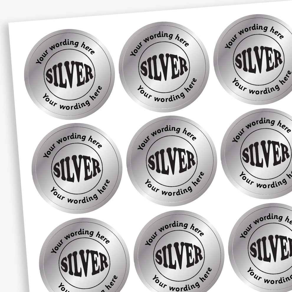 Personalised Silver Metallic Stickers | 70 per sheet | 25mm